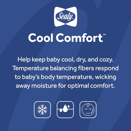 Sealy Baby Cool Comfort Fitted Waterproof Infant Cooling Crib Mattress Protector Pad and Toddler Bed Cover, Durable and Comfortable Topper, Machine Washable and Dryer Friendly, 52β x 28β- White