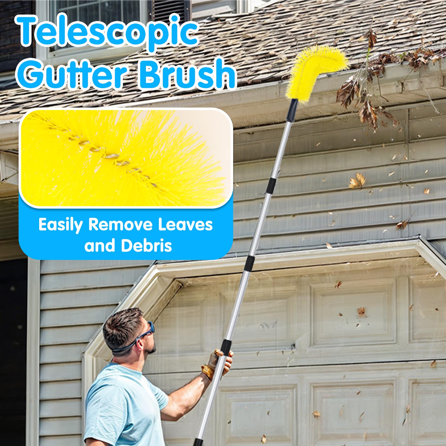 Air Jade Gutter Cleaning Brush, Extendable Roofing Gutter Cleaning Tools from The Ground, 5.5 Ft Long Gutter Cleaning Tool Easy Cleaning Leaves and Debris