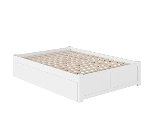 AFI Concord Queen Size Platform Bed with Footboard & Twin XL Trundle in White