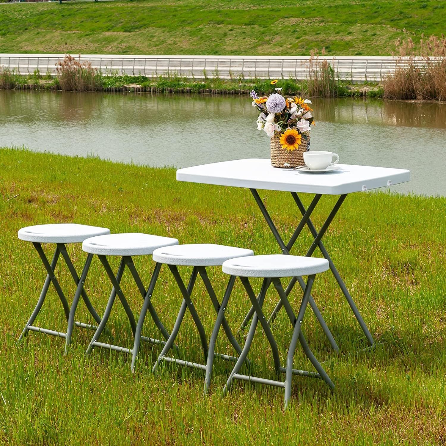 Axidou Folding Table, Portable and Adjustable Height for TV Trays, Laptop, Sewing, Ideal for Small Spaces and On-The-Go Needs, 30 Inch, White