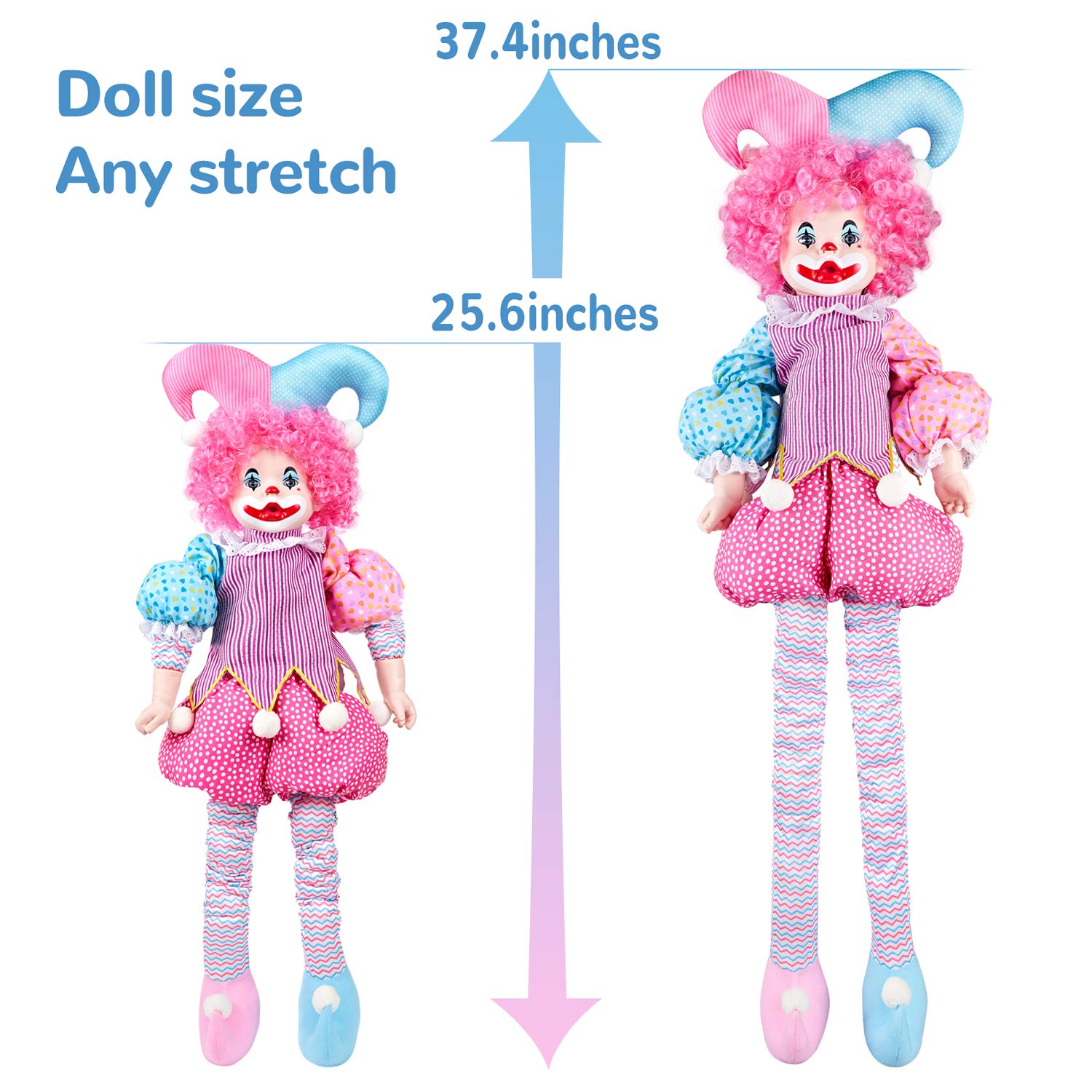 GARUNK 37.4" Pink Plush Clown Doll with Retractable Arms & Legs, Cute Baby Girl Birthday Gift