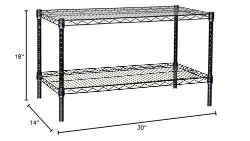 Omega Shelving Storage | 2 Tier Starter Shelving Unit 18" Deep x 30" Wide x 14" High - 800 lb Capacity per Shelf, Adjustable Wire Shelving, Tool-Free Assembly |Black Shelving