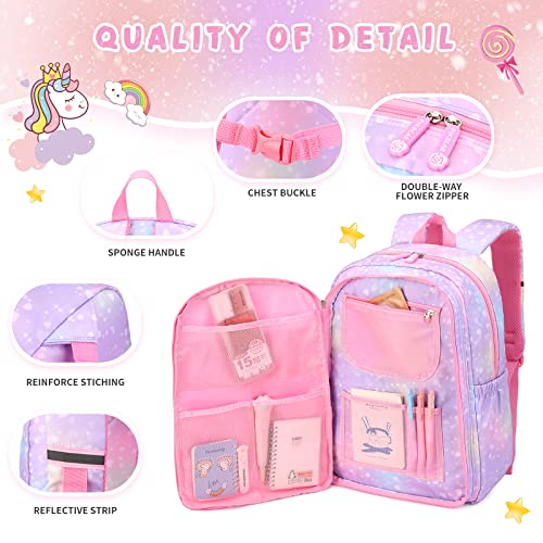 BEFUNIRISE Girls Backpack, School Backpacks 16 17 inch for Girls,Cute Book Bag for Teen Kid Elementary Middle High School (Purple Set, Small)