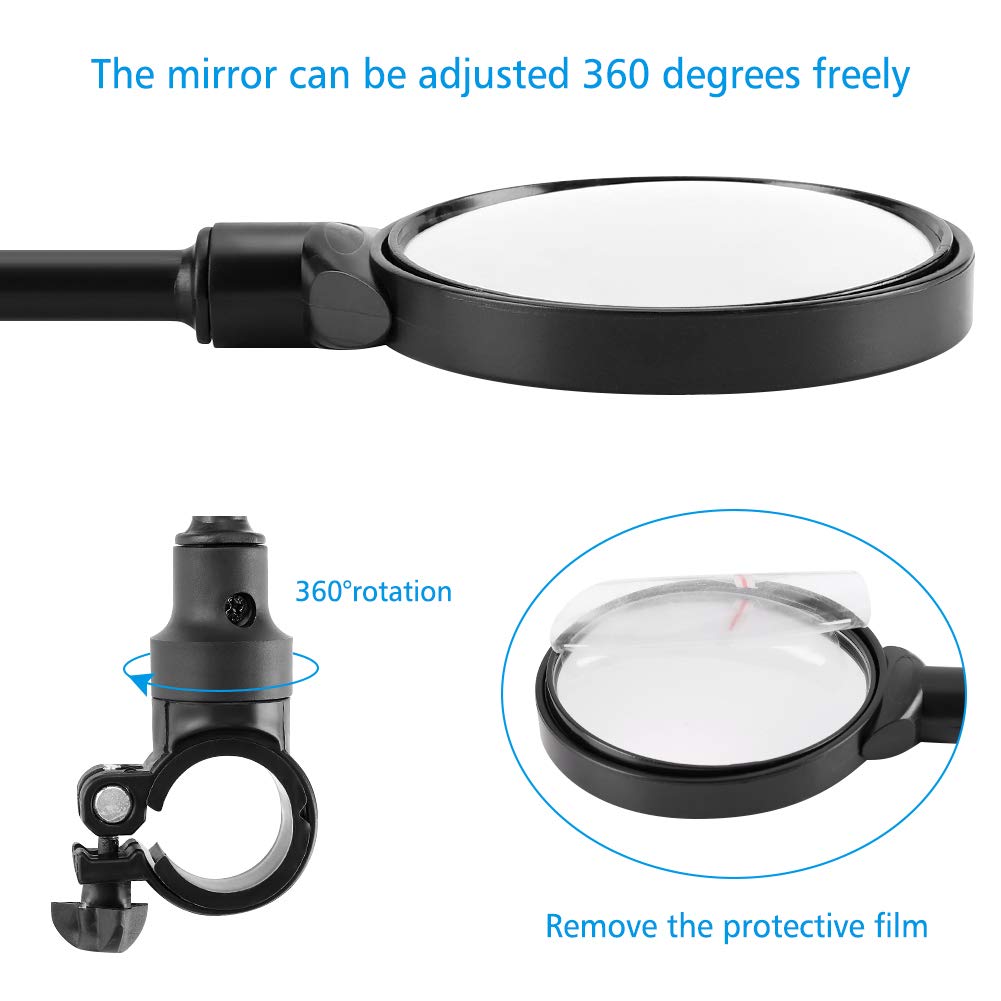 Accmor Bike Mirror Handlebar Mount, Adjustable Rotatable Bicycle Rear View Glass Mirror, Wide Angle Acrylic Convex Safety Mirror for Mountain Road Bike Bicycle