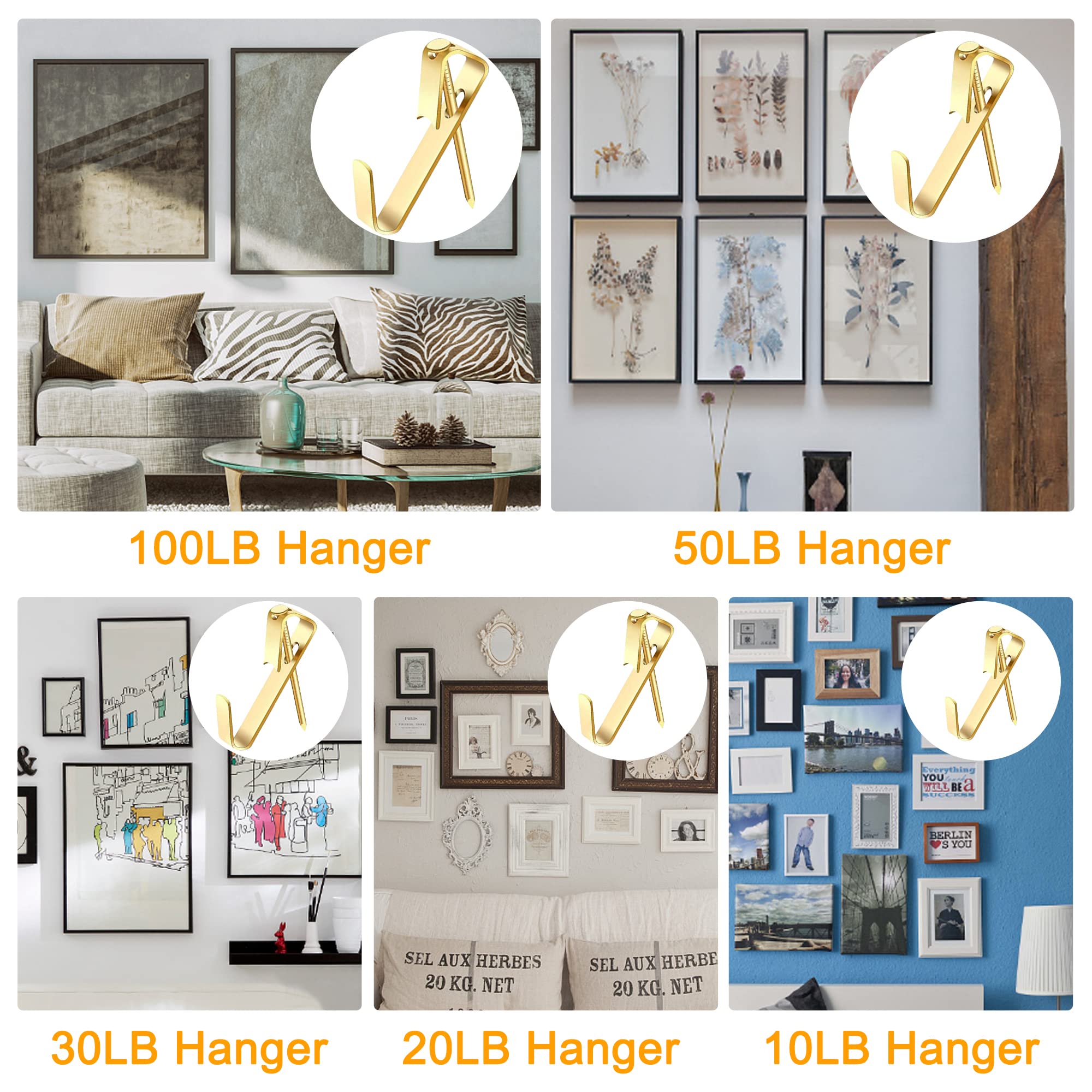 Picture Hanging Kit, 136 Pcs 5 Sizes Picture Hangers Hook Kit Including 10/20/30/50/100 LB, Heavy Duty Hangers Hardware kit with Nails for Picture Frame, Canvas, Mirror Hanging Decoration