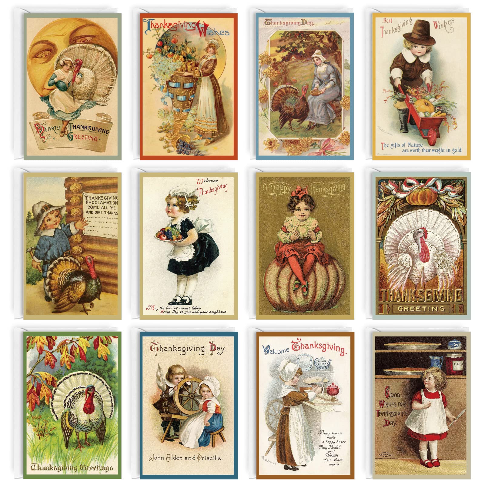 AnyDesign 48 Pack Vintage Fall Greeting Cards with Envelope Stickers 12 Designs Thanksgiving Cards Retro Autumn Harvest Thank You Note Cards for Wedding Baby Shower Supplies, 4 x 6 In