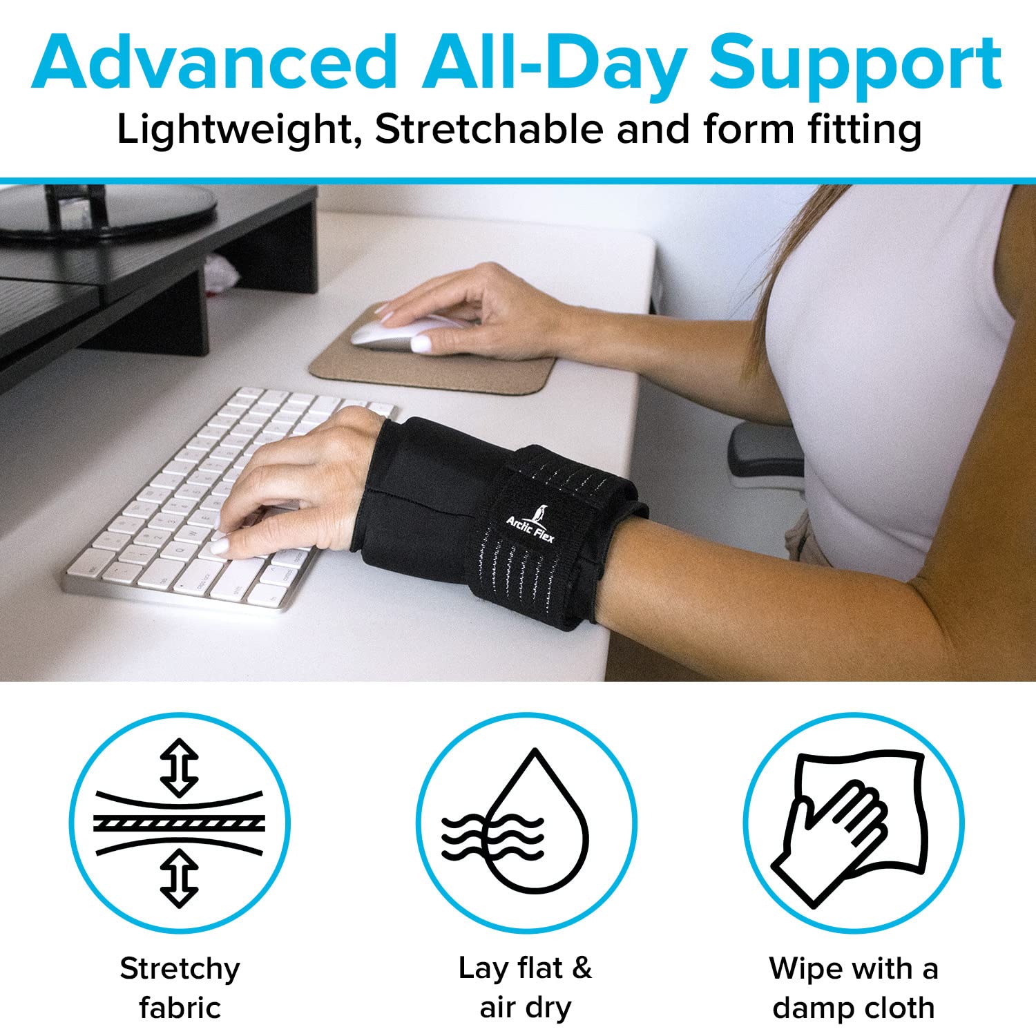 Arctic Flex Wrist Ice Pack Wrap - Gel Compression Support for Arthritis Hand & Thumb - Reusable Hot & Cold Therapy Brace for Pain Relief, Tendonitis, Carpal Tunnel, Tenosynovitis (Fits Left & Right)