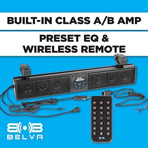 BELVA BASB26 26β Wide IPX5 Weatherproof Marine UTV ATV Sound Bar, Four 3" Speakers, Two 1" Tweeters, Built-in Amplifier, AUX Input, USB Input, Bluetooth Audio and Wireless Remote
