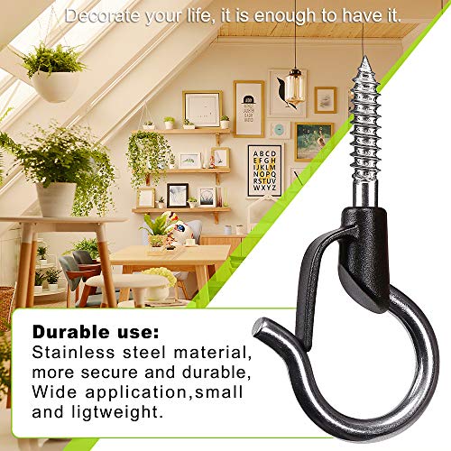 BeneLabel 20-Pack Screw in Hooks for Hanging Plants, String Lights & More - Black Wood Hooks with Safety Buckle Design - Rust Proof & Weather Proof - 40 lbs Capacity