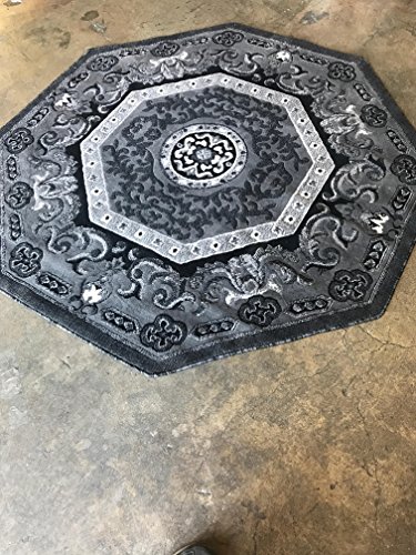 Carpet King Traditional Oriental Octagon Area Rug Grey Black Silver Gray Design 101 (5 Feet 3 Inch X 5 Feet 3 Inch)