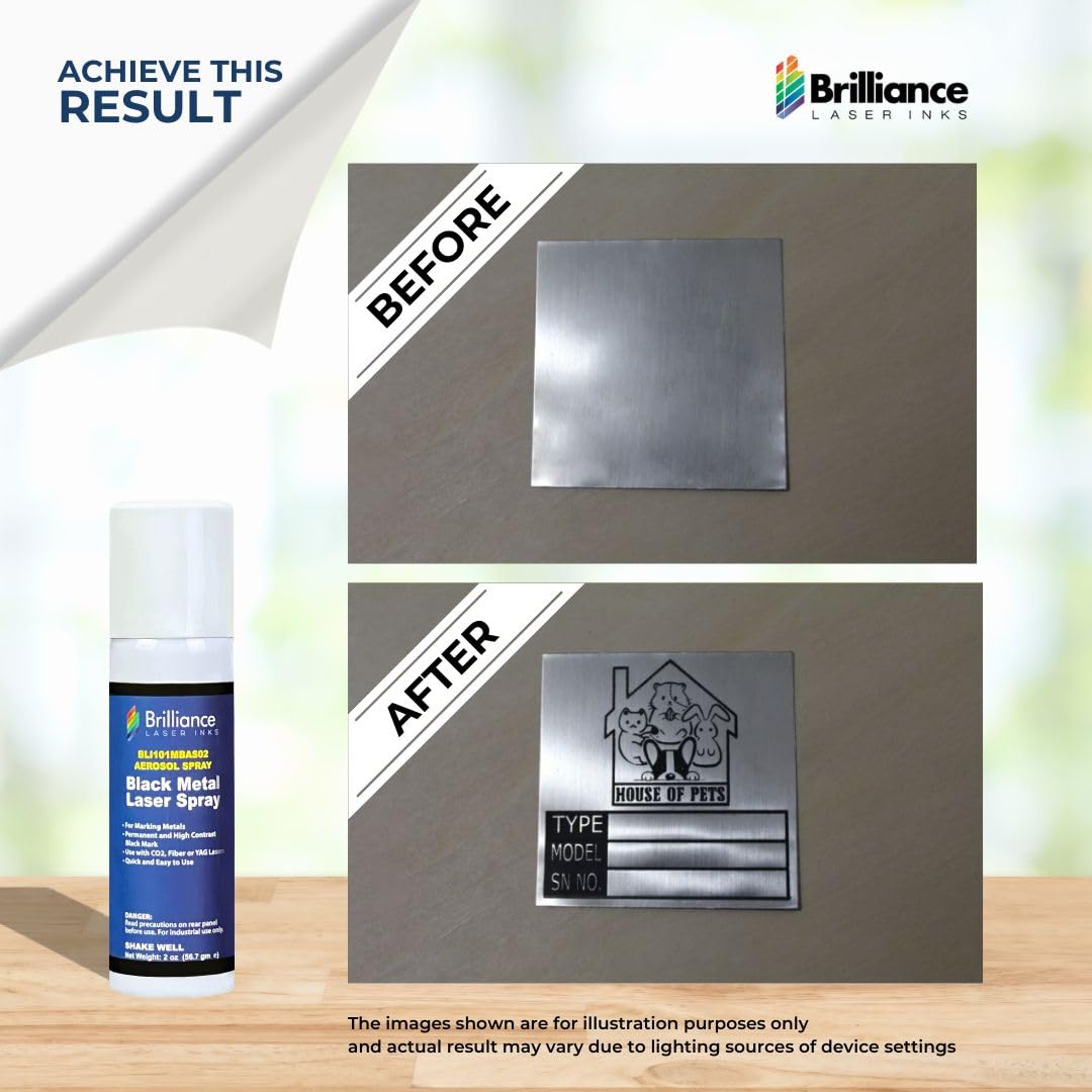 Brilliance Laser Inks 2 Oz Aerosol Black Laser Marking Spray for High Contrast Metal Marks | Permanent and Durable Metals Ink for Fiber, YAG, Diode, and CO2 Laser Engraver