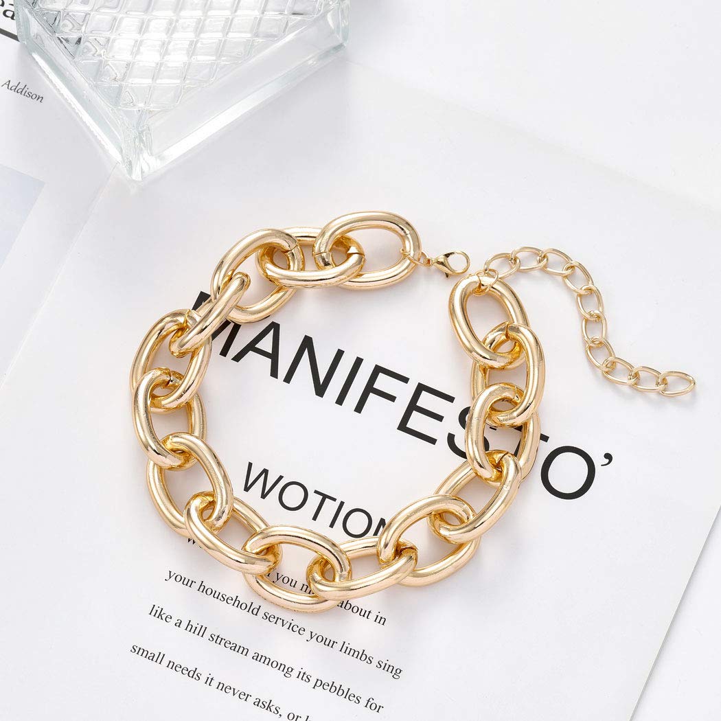 CLOACE Chunky Choker Necklace Gold Cuban Link Chain Thick Necklaces Punk Jewelry for Women(Gold cuban chain)