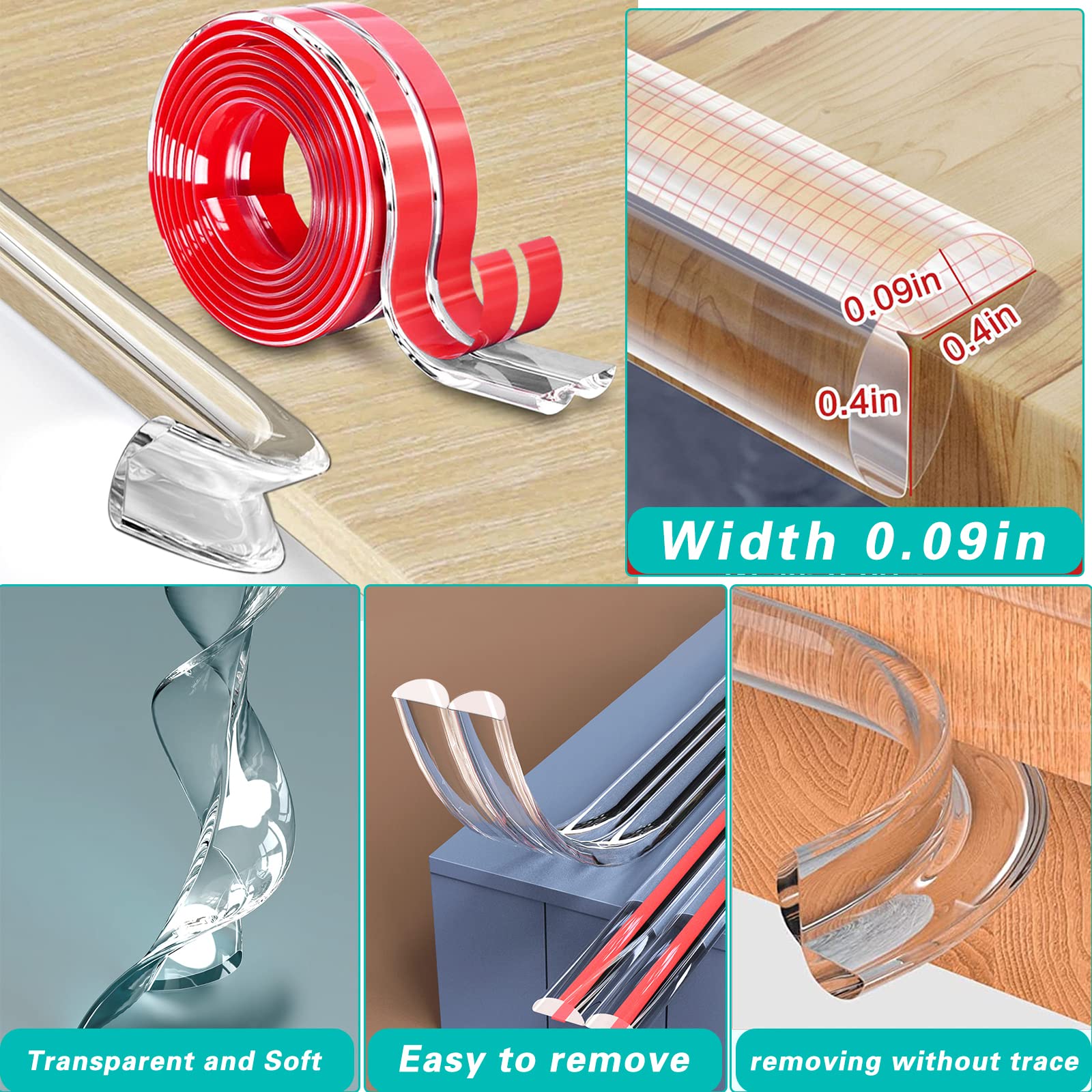 Baby Proofing,6.6ft(2m) Clear Edge Protector Strip for Kids,4 Thickened Silicone Soft Corner Protectors with Upgraded Pre-Taped Strong Adhesive for Cabinets, Tables, Drawers