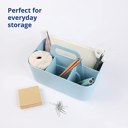 BLUE GINKGO Multipurpose Caddy Organizer - Stackable Plastic Caddy with Handle | Desk, Makeup, Dorm Caddy, Classroom Art Organizers and Storage Tote (Rectangle) - Blue