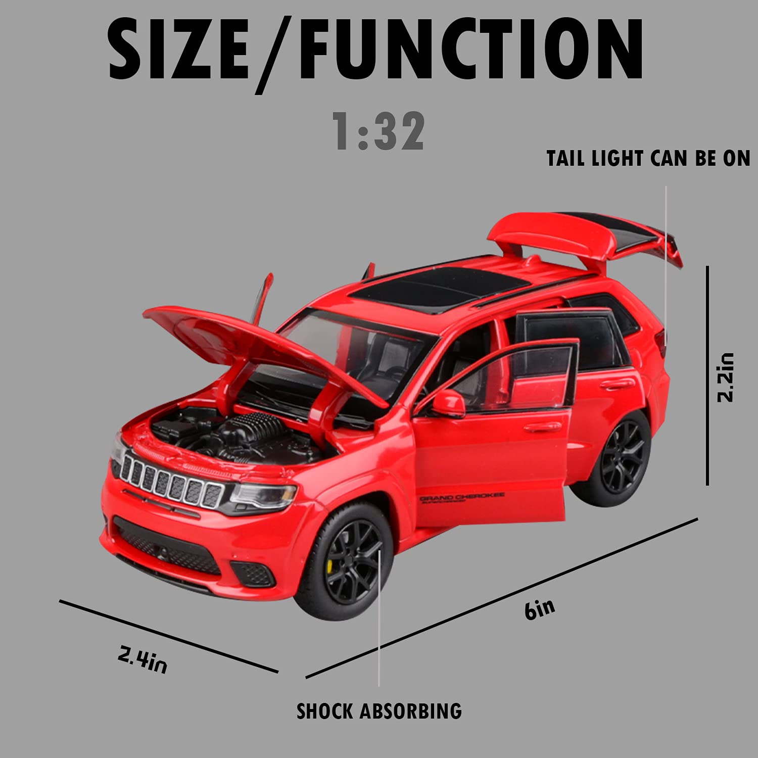 Car Model 1/32 Scale Grand Cherokee Pull Back Diecast Vehicles Toys, Alloy Model Car Collection Mode for Kids,Adult,Boyfriend Gift(Red)