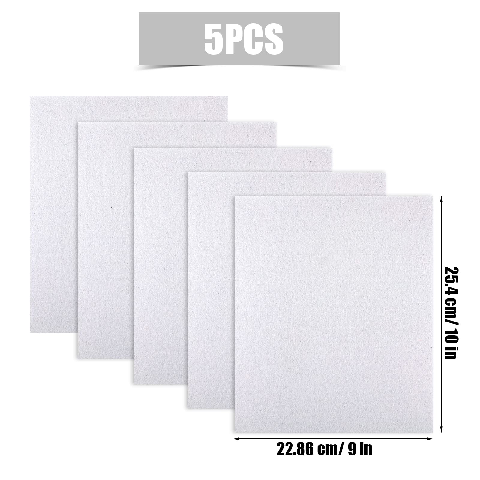 SAVITA 5 Pieces 10 x 9 Inch 3 mm Thick Felt Sheets, Hard Felt Fabric Sheets Halloween Felt Fabric for Patchwork Sewing Crafts (White)