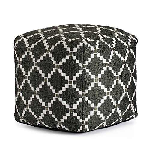 Anji Mountain Square Outdoor Pouf, Deschutes Green, 18" x 18" x 18",Green/Ivory