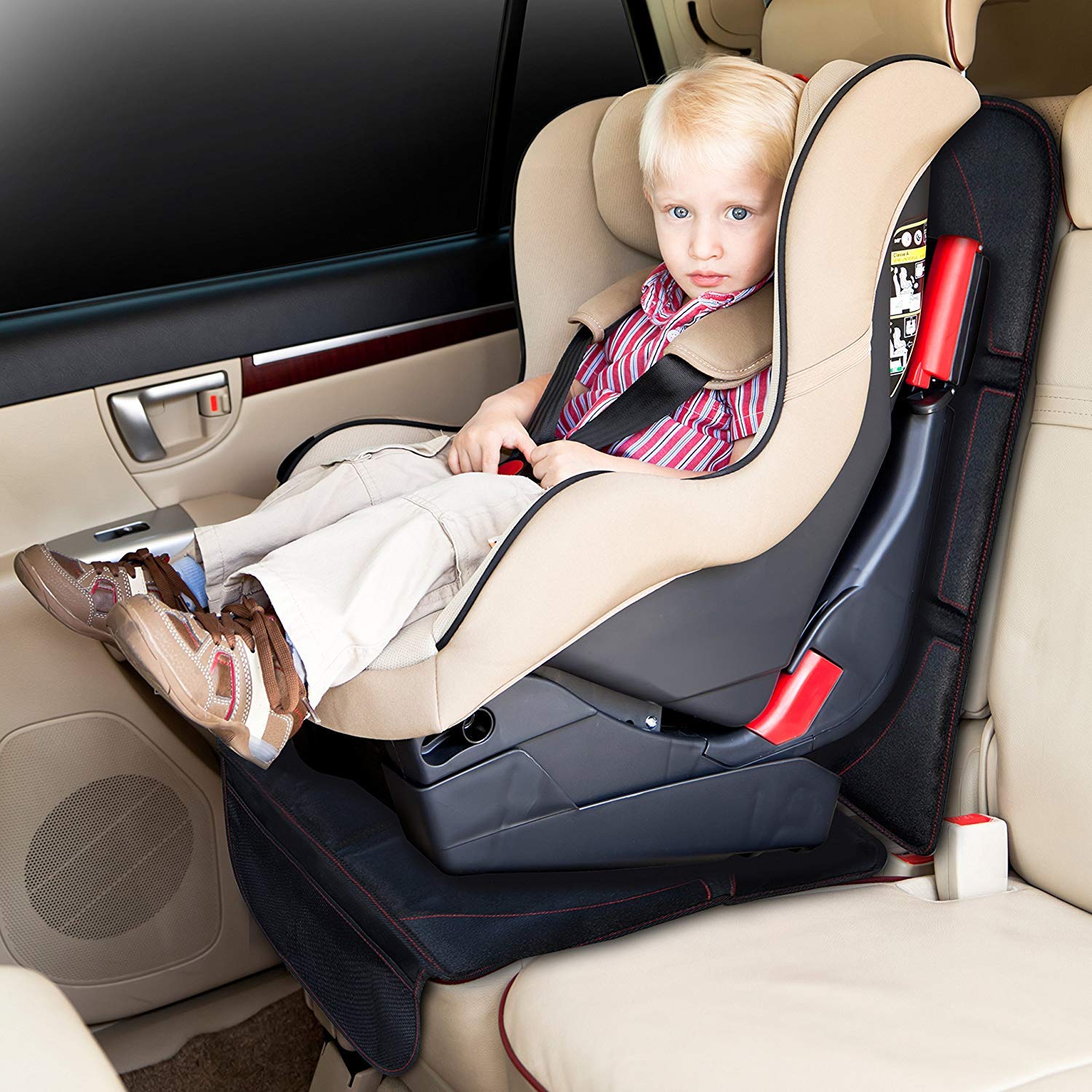 Car Seat Protector For Baby Infant Carseats - Automotive Backseat Protector Mat to use Under Child Car Seat Bases as Leather Upholstery Seats Covers or Back Carseat Protectors - Interior Accessories