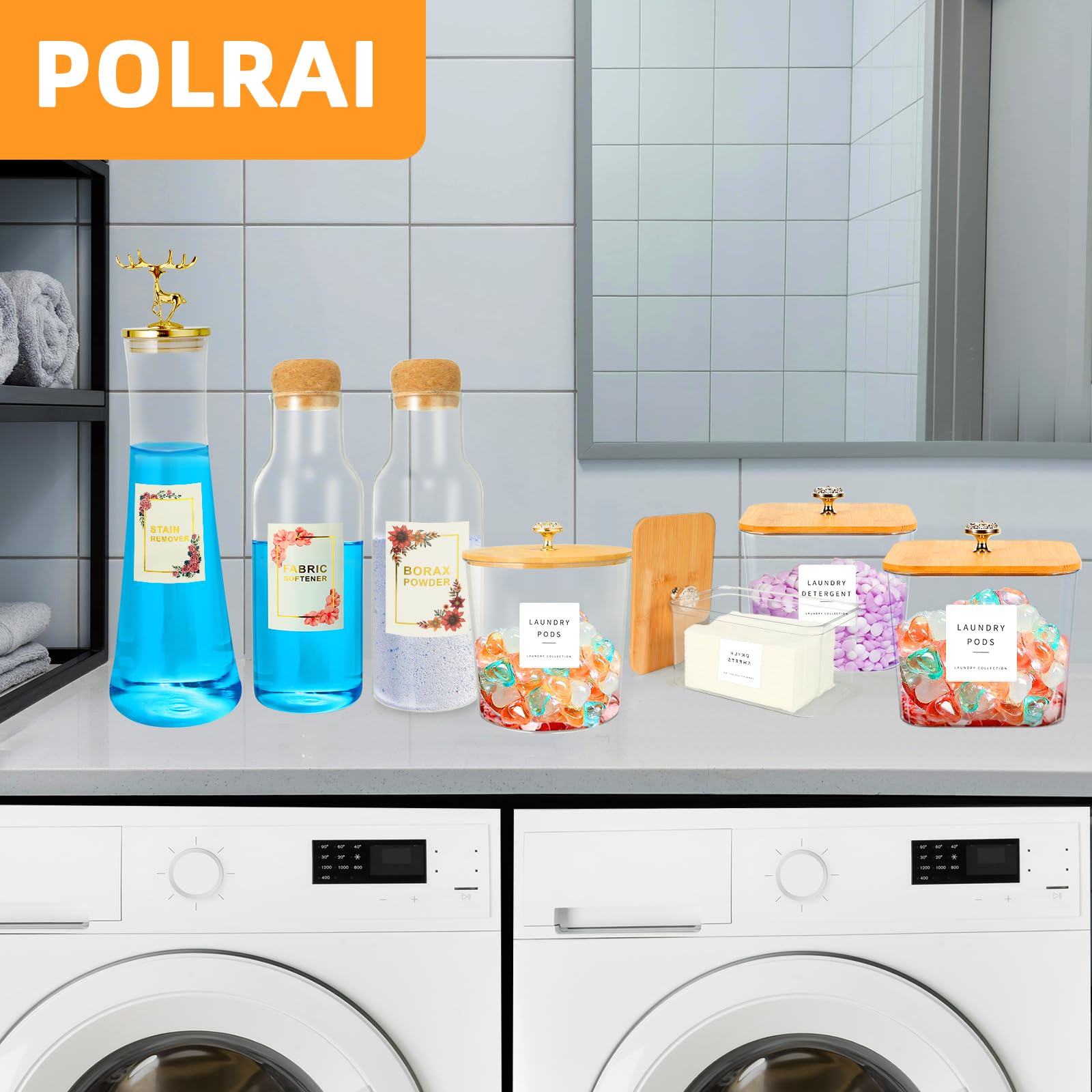 POLRAI 3 Pack Laundry Room Organization Storage Containers 2 Half Gallon Laundry Pod Containers and Dryer Sheet Holder with Lids and Labels for Laundry Detergent Laundry Pods Dry Sheet Organizing