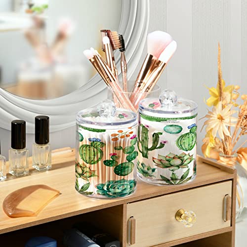 Blueangle 2PCS Succulent Plant Qtip Holder Dispenser with Lids - Apothecary Jar Containers for Vanity Organizer Storage - Plastic Food Storage Canisters(563)