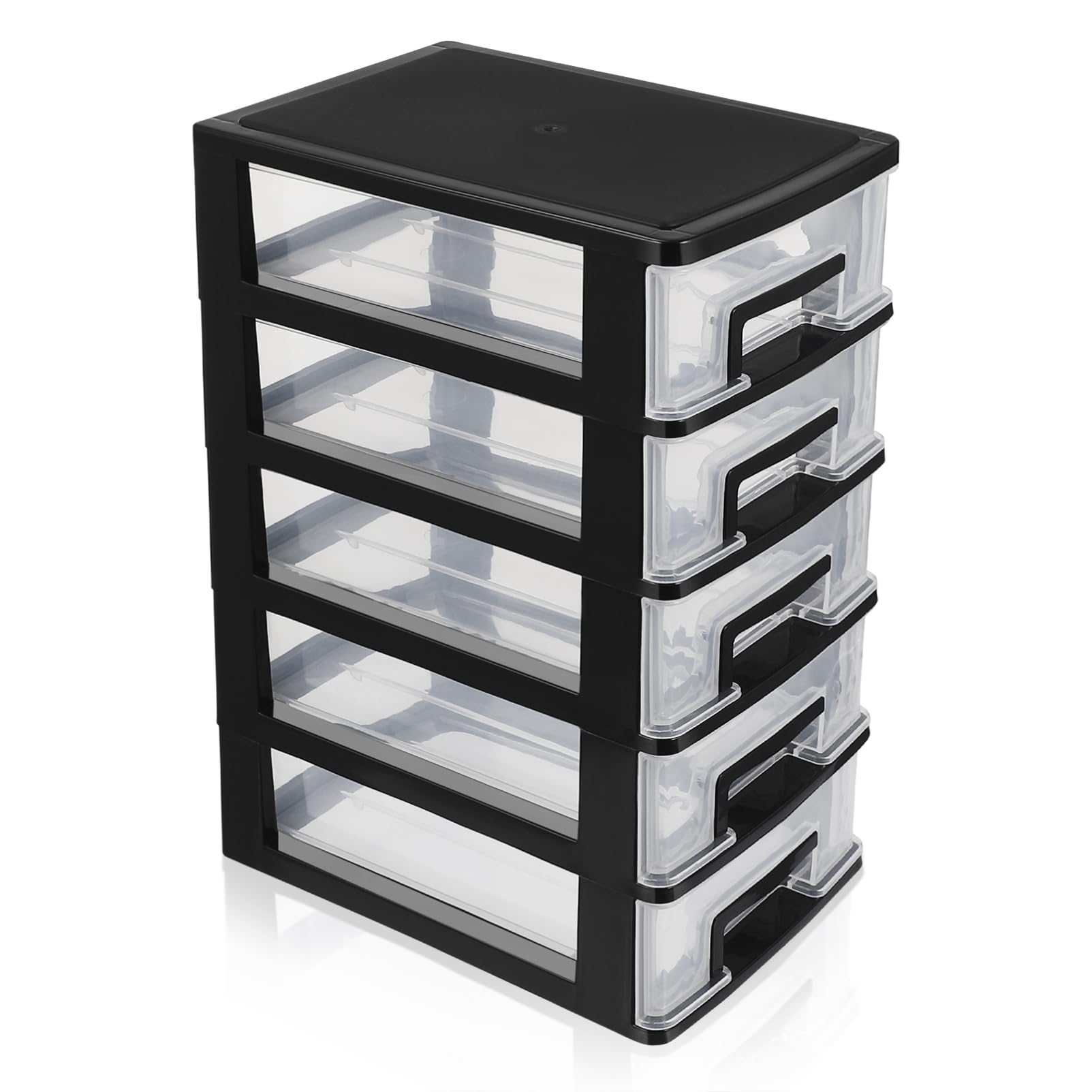 Kisangel Plastic Drawers 1pc Drawer Storage Cabinet Five Drawer Type Closet Layer Storage Cabinet Plastic Organizer Storage Rack for Office Home(Black and Transparent) Storage Drawers