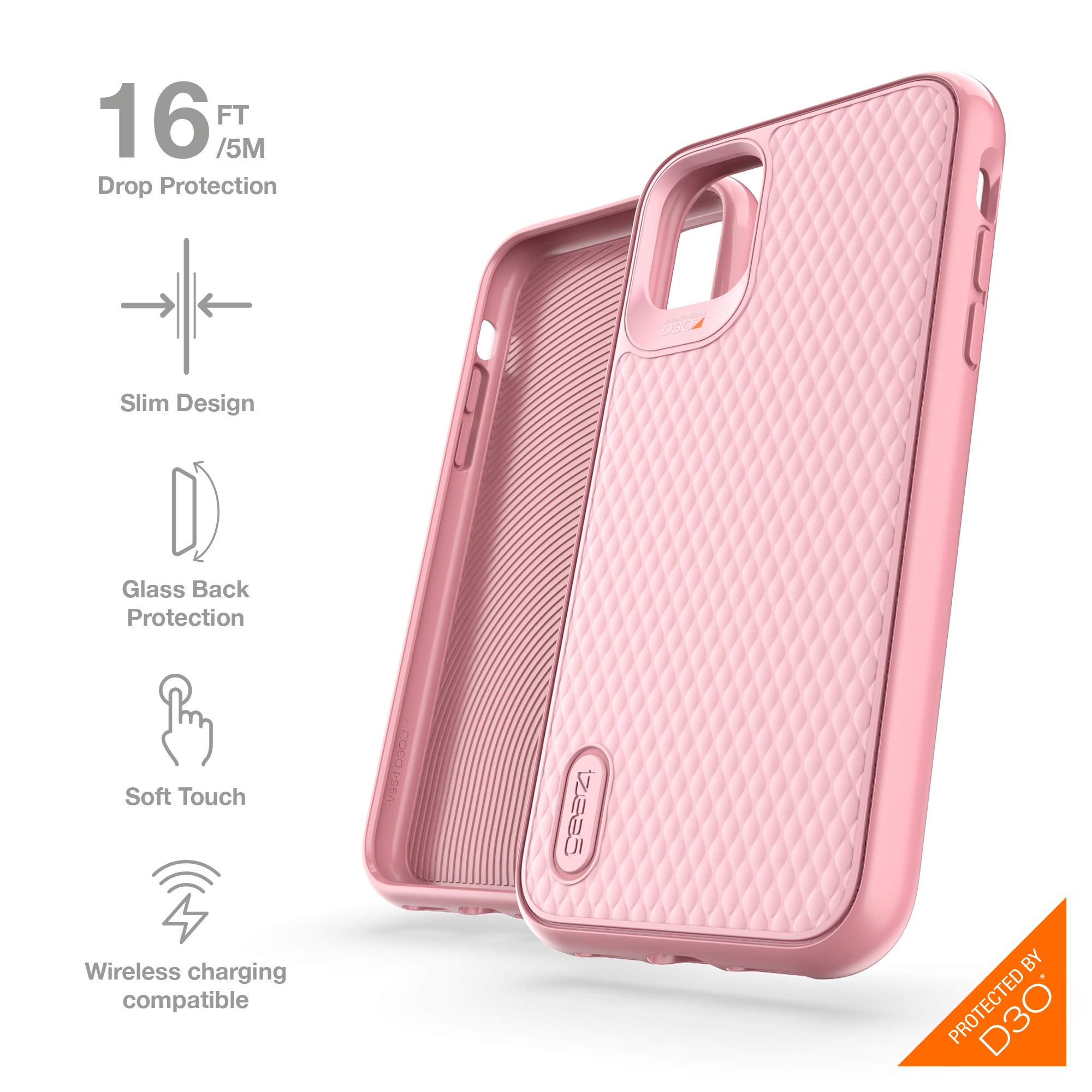 ZAGG Gear4 Battersea Diamond Compatible with iPhone 11 Case, Advanced Impact Protection with Integrated D3O Technology Phone Cover - Rose Pink