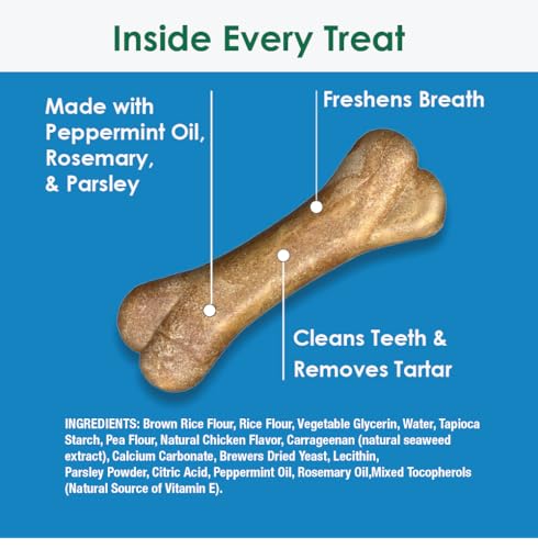 Bonies Breath and Dental Formula Treats for Dogs, All-Natural Ingredients, Fresh Breath, Cleans Teeth, Low Calories, Chicken Flavor - Medium, 8 Bones, 11.45-oz