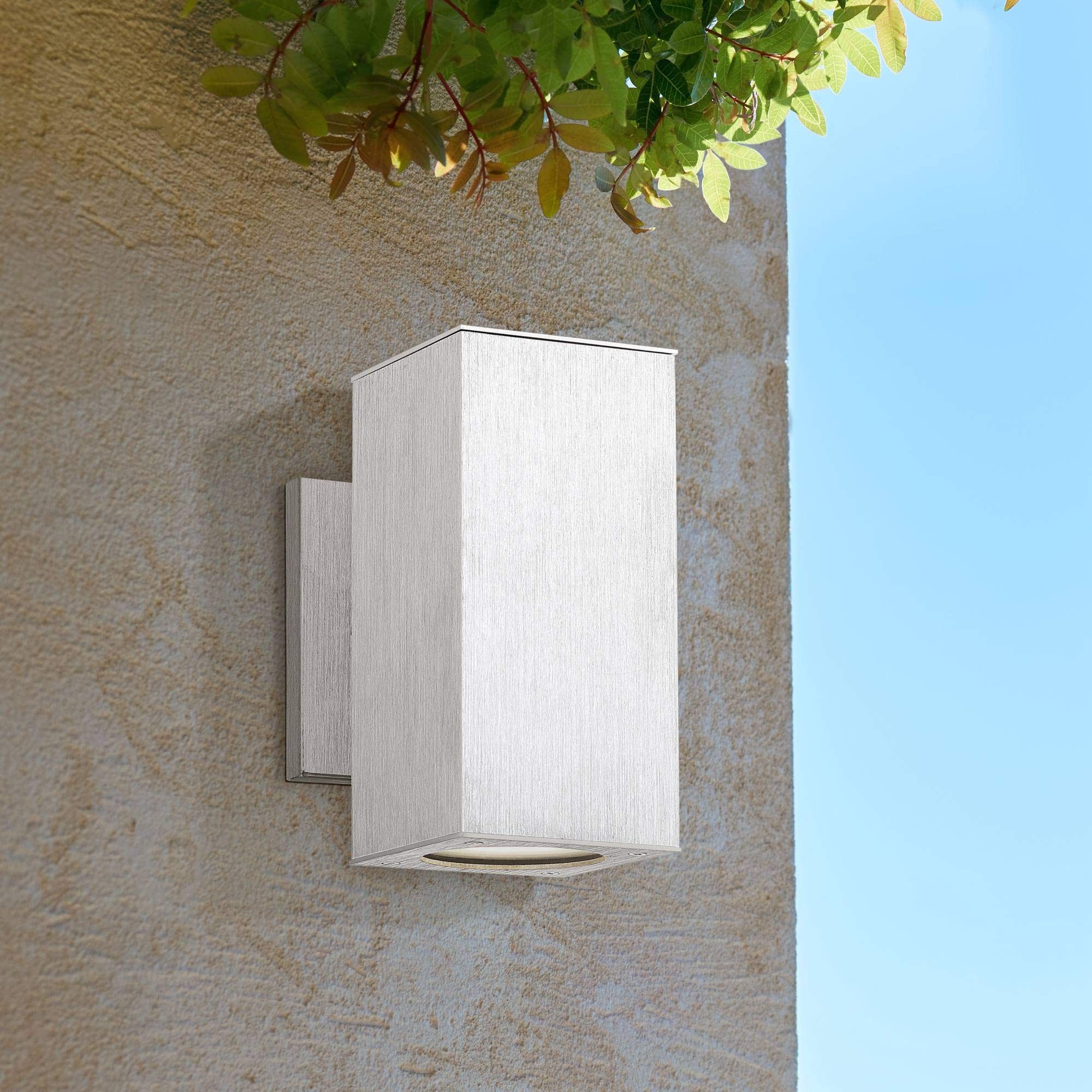 Clovis Modern Outdoor Wall Light Fixture LED Brushed Nickel Aluminum 8 1/4" Clear Glass Up Down for Exterior House Porch Patio Outside Deck Garage Yard Front Door Garden Home - Possini Euro Design