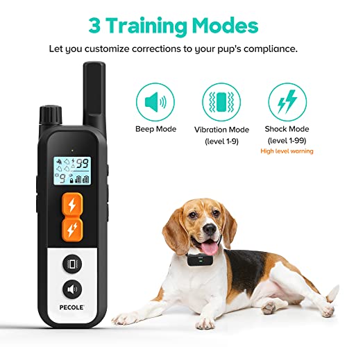 Dog Training Collar with Remote, Shock Collar for Dogs with Vibration and Beep Modes, Rechargeable Transmitter with Security Lock, Waterproof Collar, 99 Adjustable Levels β All Breeds, Sizes