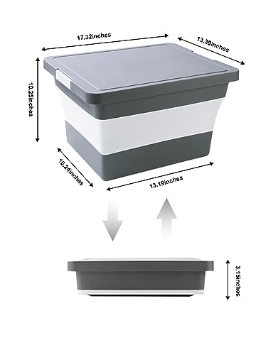 Beinilai Collapsible Storage Bins with lids,26 Qt Plastic Storage Bin Containers Tote Organizing with Secure Buckles,Suitable for Family Outdoor Multi-scene,Grey