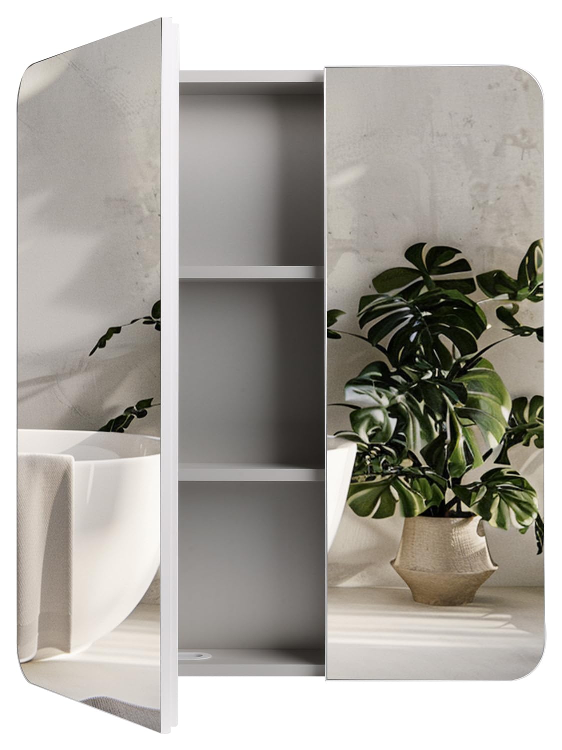 Avidanza Medicine Cabinets with Mirror for Bathroom, 24 Inch Surface Wall Mounted Bathroom Mirror with Storage, Stainless Steel Framed Beveled Mirror, with Double Door and 3 Tier, Grey