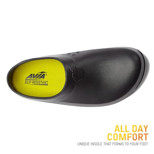 Avia Flame Slip Resistant Clogs for Women, Slip On Work Shoes for Food Service, Garden, or Nursing - Black, 8 Medium