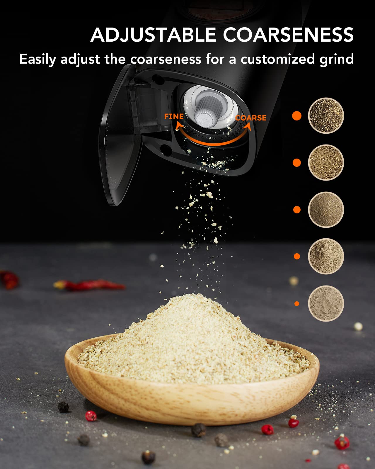 FORLIM Gravity Electric Salt and Pepper Grinder Set, Upgraded Large Capacity, USB Rechargeable Pepper grinder Automatic One Hand Operated, Adjustable Coarseness with LED Light(Natural Wood Grain)