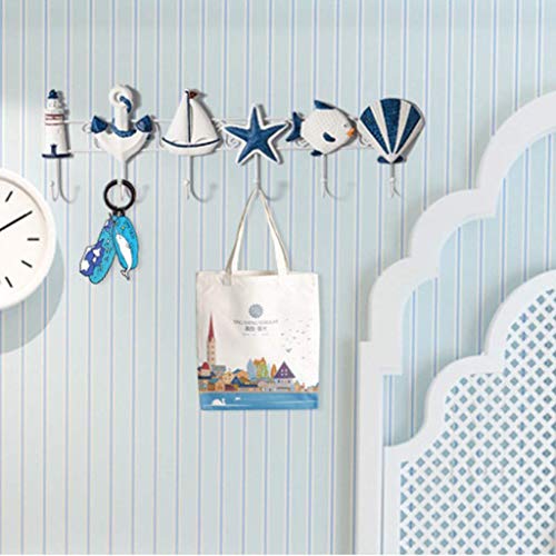 Nautical Themed Coat Hooks Wall Mounted Decorative Fish Sea Star Shell Sailboat Coat Hanger Beach Towel Holder - B