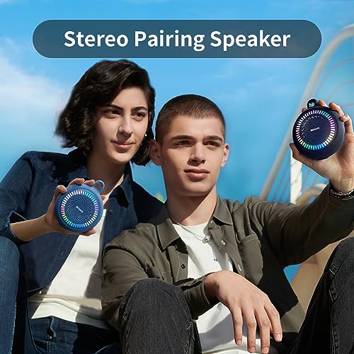 Bluetooth Shower Speaker Waterproof - Small Portable Bluetooth Speaker Wireless with Clip - Powerful Bass and Louder Volume - Colorful Lights and Lightweight with TWS Pairing - Black