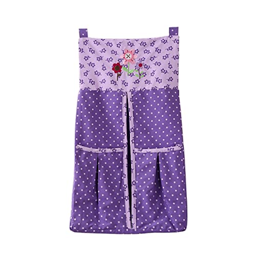 Purple Embroidery Flower Nursery Crib Diaper Stacker Large Capacity Violet Floral Baby Girl Diaper Hanging Bag (Purple Diaper Stacker)