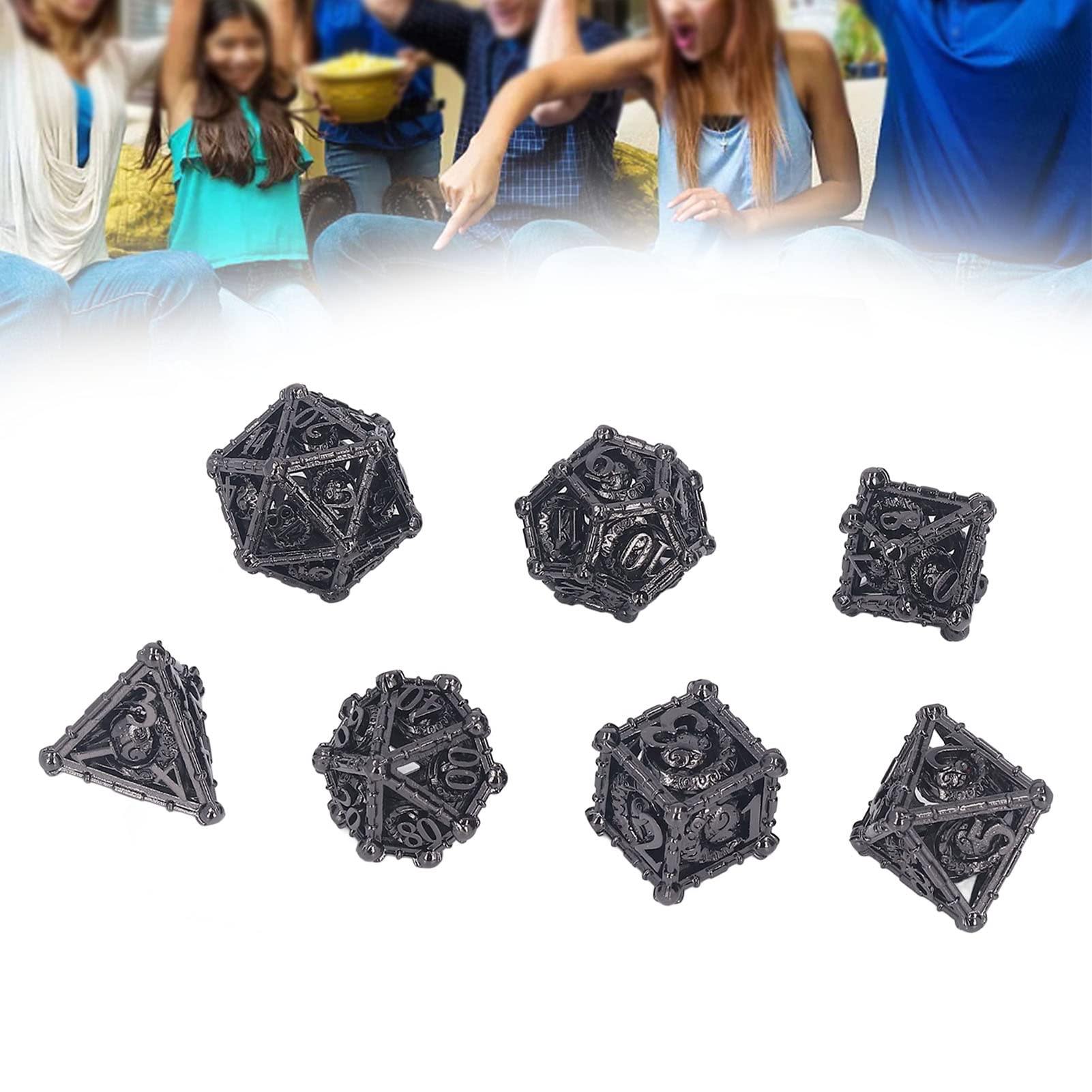 7pcs Hollow Polyhedral Dice Set, Hollow Design, Mellow Corner, Brass, Adult Christmas Party Board Game Dice Props for Role Playing Game