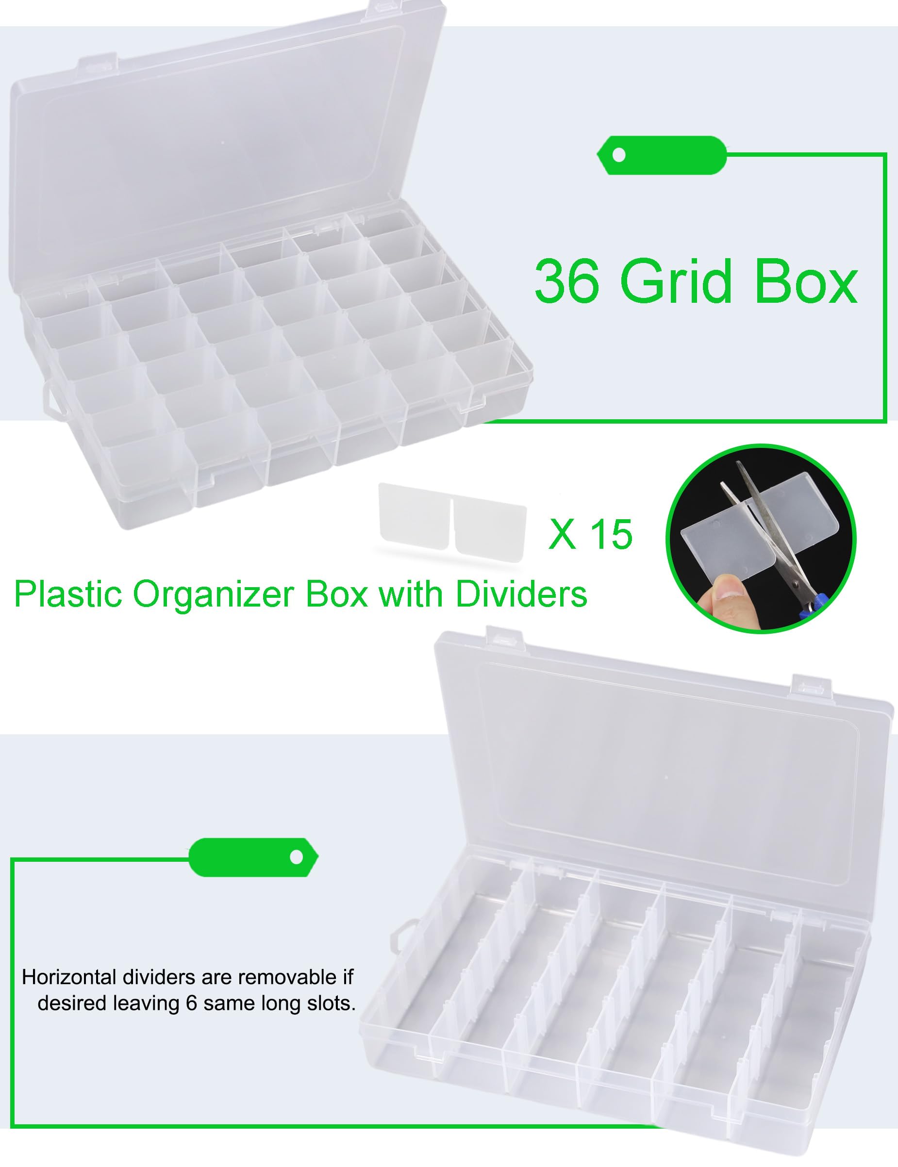 Tnqhuq Bead Organizer 36 Grid Organizer Box Plastic Bead Storage Containers Jewelry Storage Organizer Clear Compartment Craft Organizer Box with Dividers