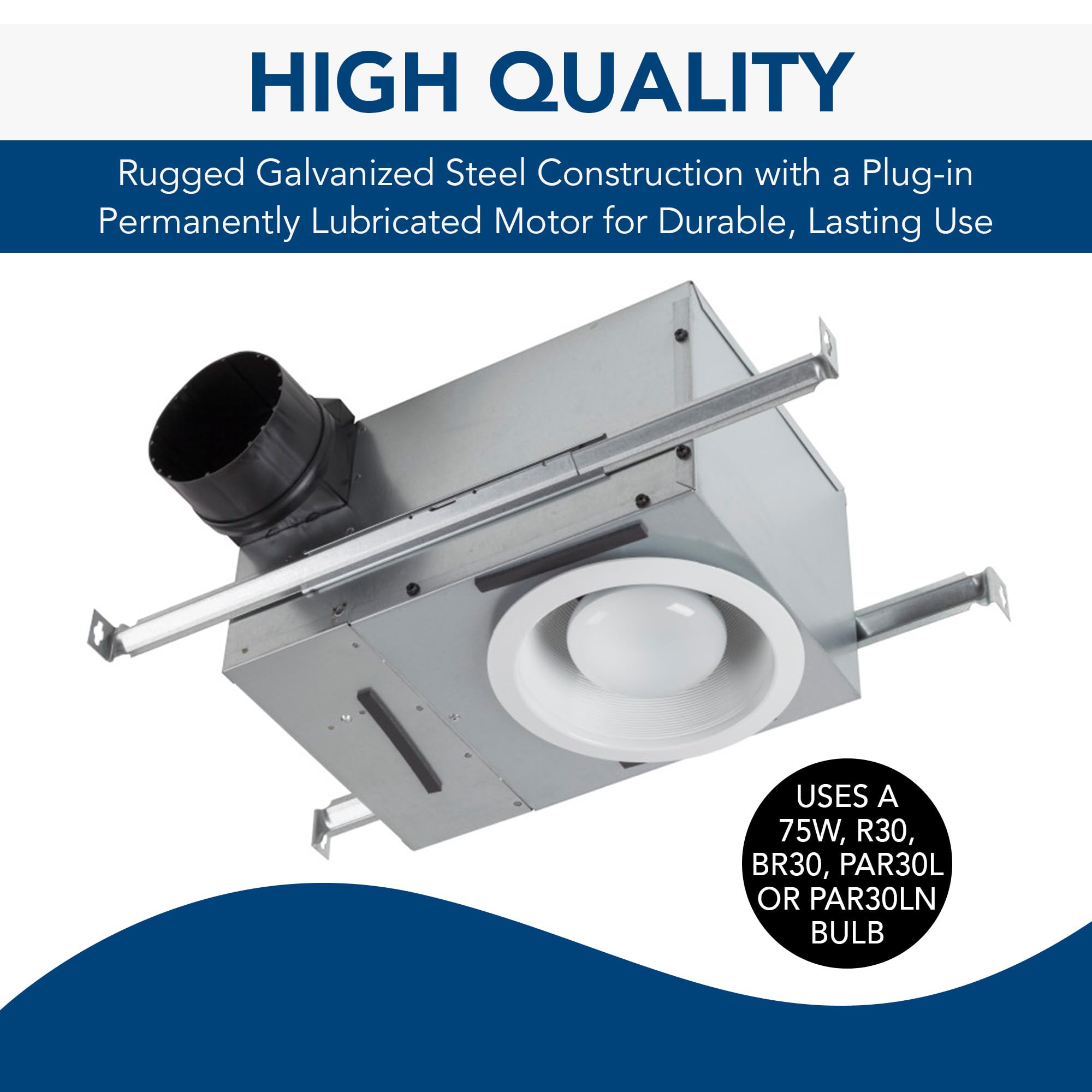 Broan-NuTone 744L Recessed Light Ventilation Fan, Selectable Speed 50-80 CFM, 0.3-2 Sones, White