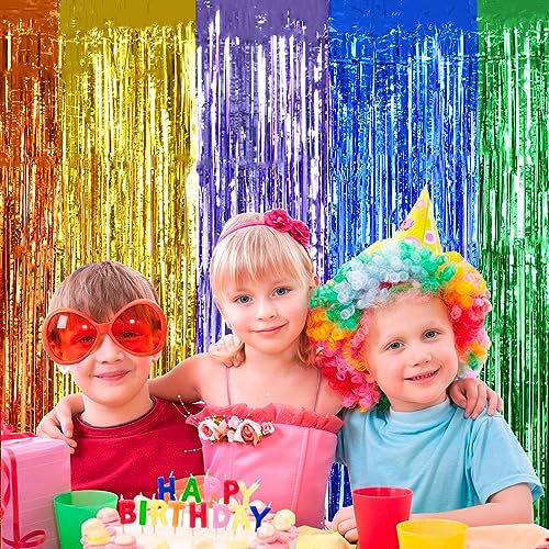 BEISHIDA 4 Pack Rainbow Streamers Fringe Foil Curtain Backdrop Curtain, Tinsel Curtain Wall Door Party Streamers for Birthday Party Decoration(3.28 ft x 6.56 ft)
