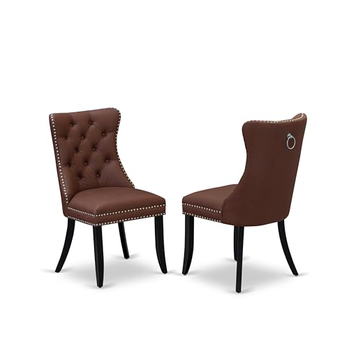 East West Furniture DUDA7-BLK-26 7 Piece Dining Room Table Set Includes a Rectangle Solid Wood Table and 6 Upholstered Parson Chairs, 36x60 Inch, Black