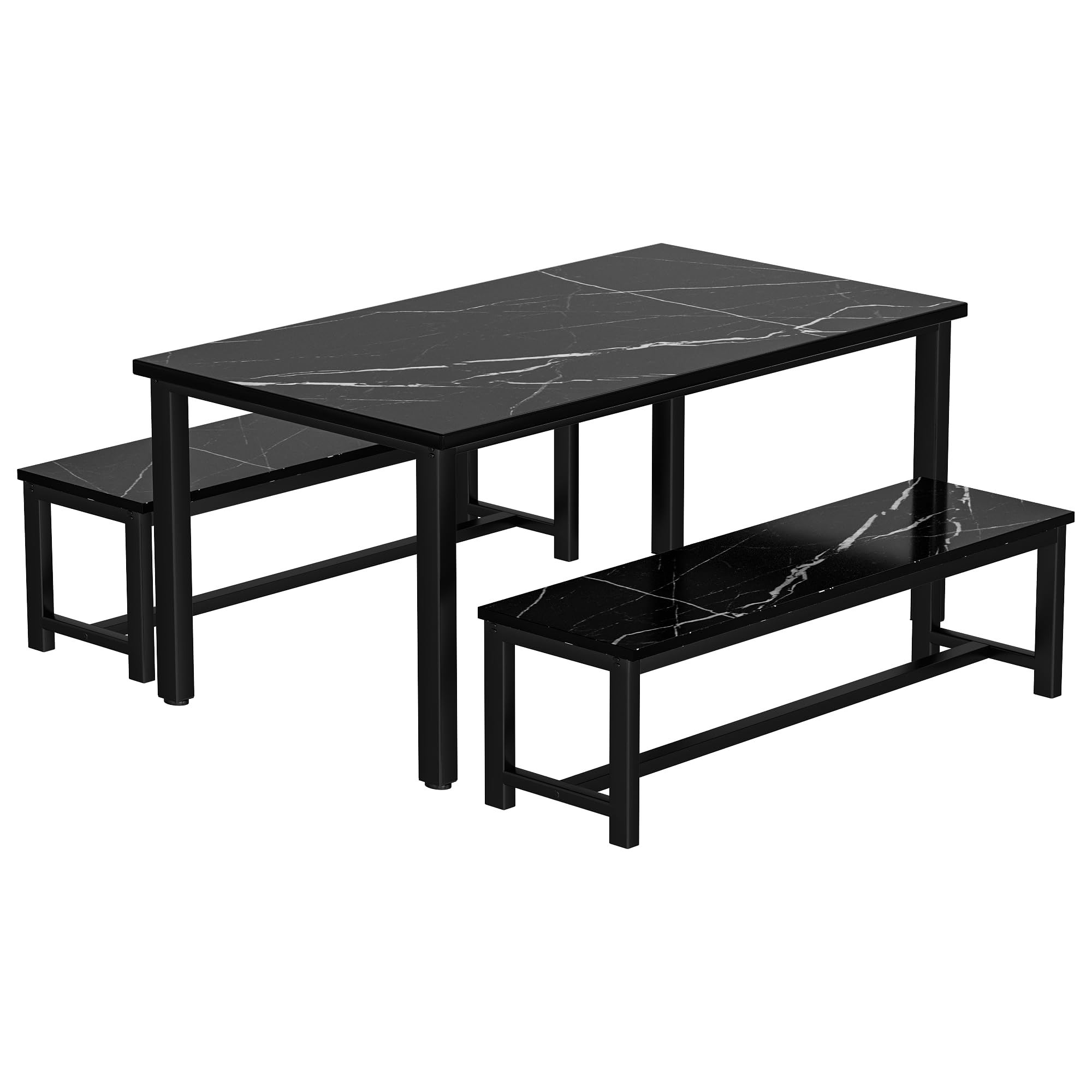AWQM 47'' Dining Table with Bench, Dining Room Table Set for 4-6, Modern Kitchen Table and Chairs Set, Faux Marble Kitchen Breakfast Set for Apartment, Small Space, Breakfast Nook, Black