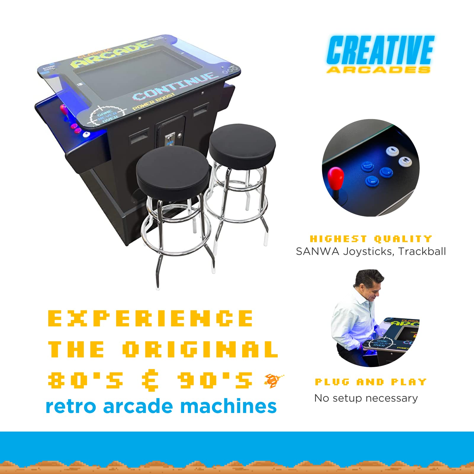 Creative Outdoor Distributor Full Size Commercial Grade Cocktail Arcade Machine w/Riser-2 Player, 412 Games, 22 LCD Screen, Square Glass Top, 2 Stools Included
