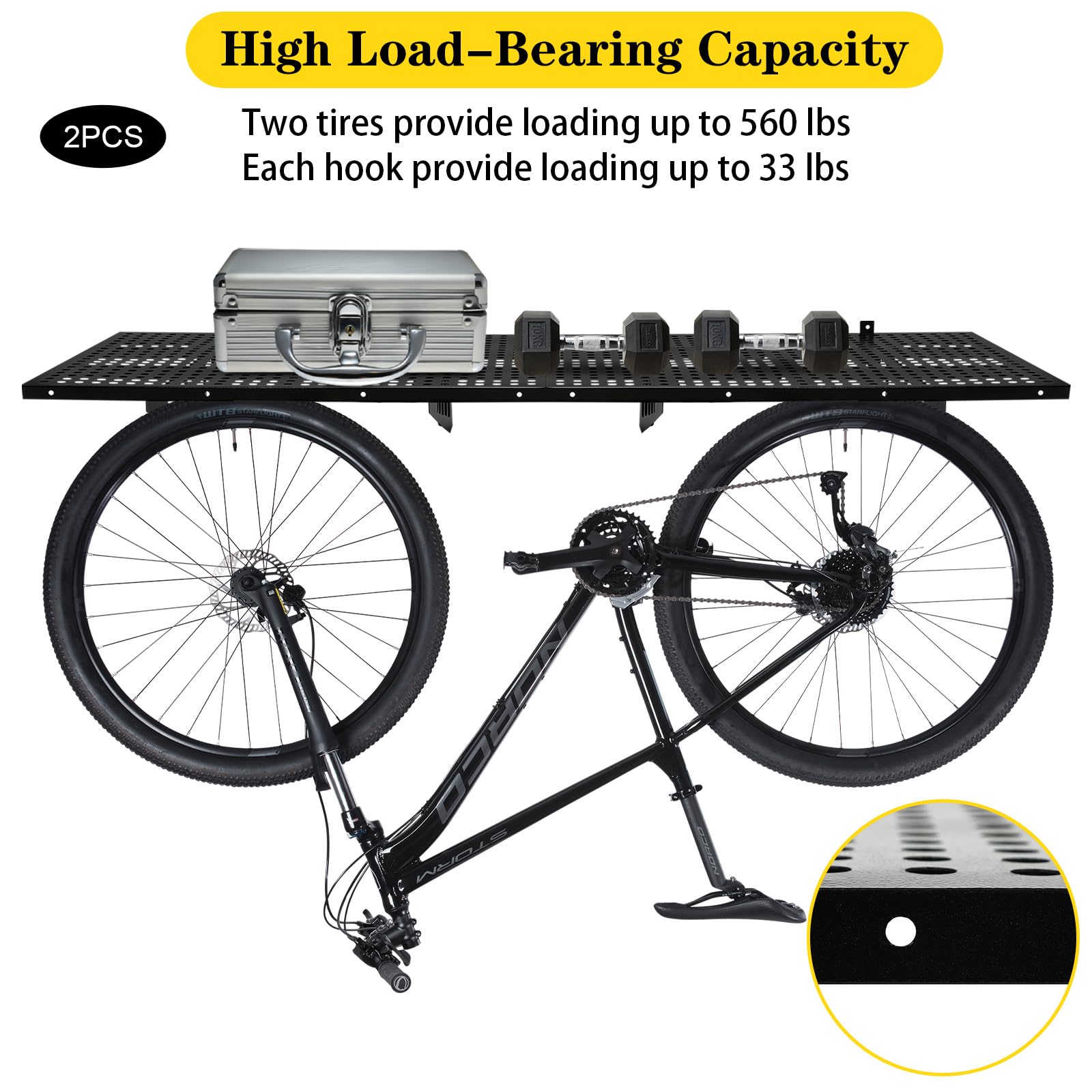 Garage Shelving Wall Mounted, 2-PACK 2x6FT Garage Shelving, 72βx 24βGarage Shelving Wall Mount Organizer, 560 lbs Load Capacity Garage Storage Rack Floating Shelves, with 4 Hooks, 1 Sets, Black