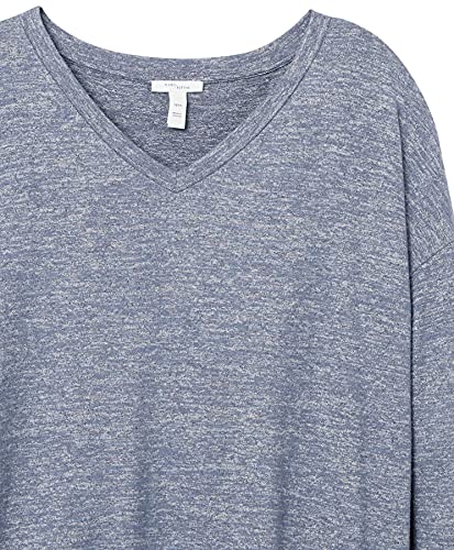 Amazon Brand - Daily Ritual Women's Cozy Knit Drop-Shoulder V-Neck Top, Blue Heather,Small