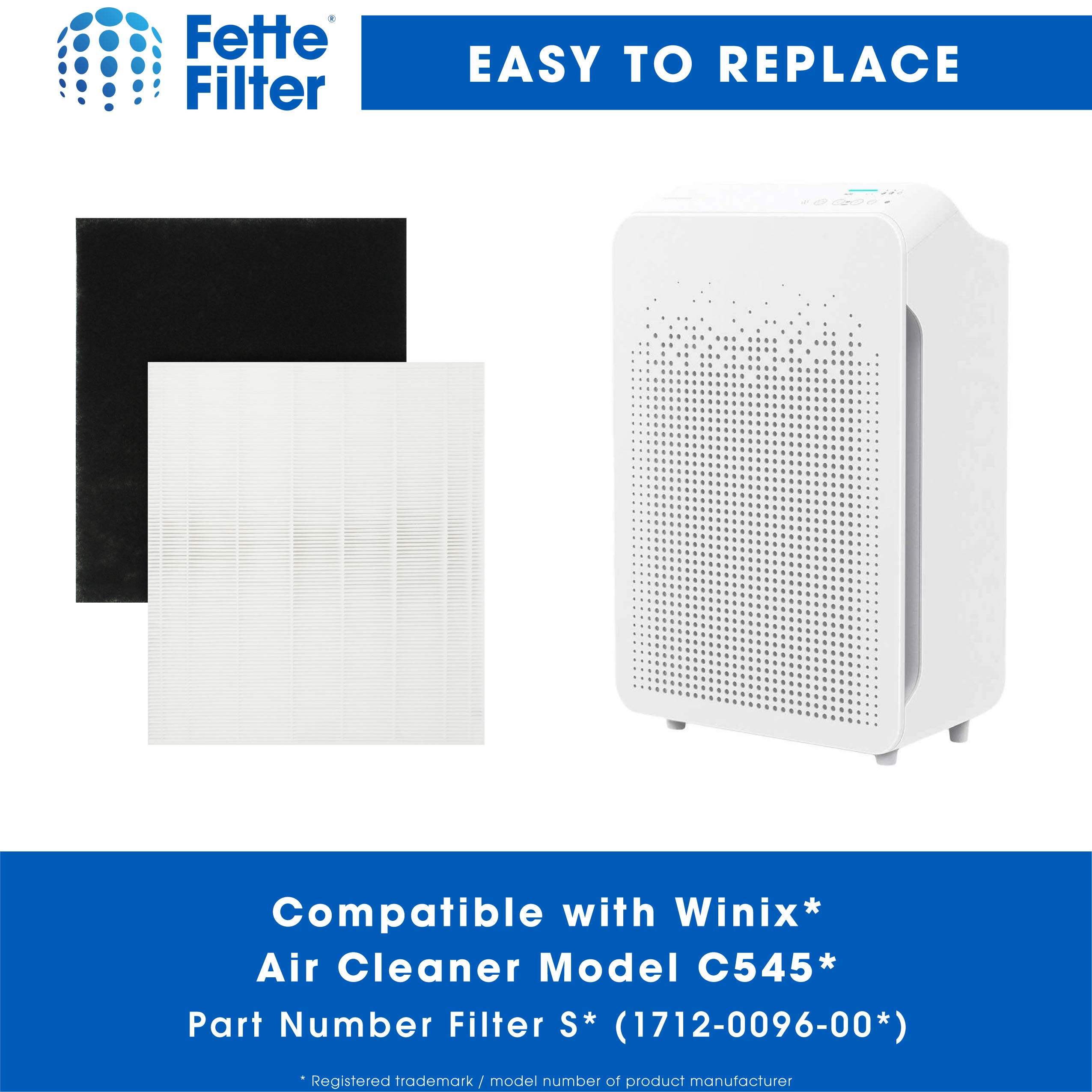Fette Filter - C545 Premium Replacement True HEPA Filters Compatible with Winix Filter S for Air Purifier C545 Part # 1712-0096-00 Includes 2 True Hepa + 8 Carbon Filter.