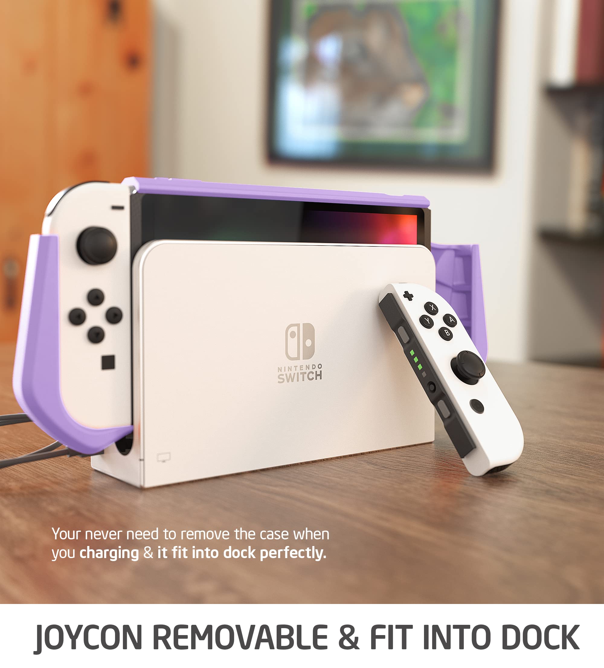 Mumba Dockable Case for Nintendo Switch OLED 2021, [Blade Series] TPU Grip Protective Cover Accessories Compatible with Nintendo Switch OLED 7 Inch and Joy-Con Controller (BBPurple)