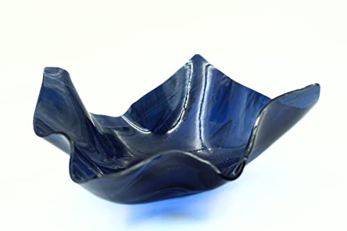 Navy Blue White Wispy Vase with Navy Blue Cathedral Rough Rolled Dish Set with Free Vase Candle Spring Rain Half Candle Refill (N Wispy Set)