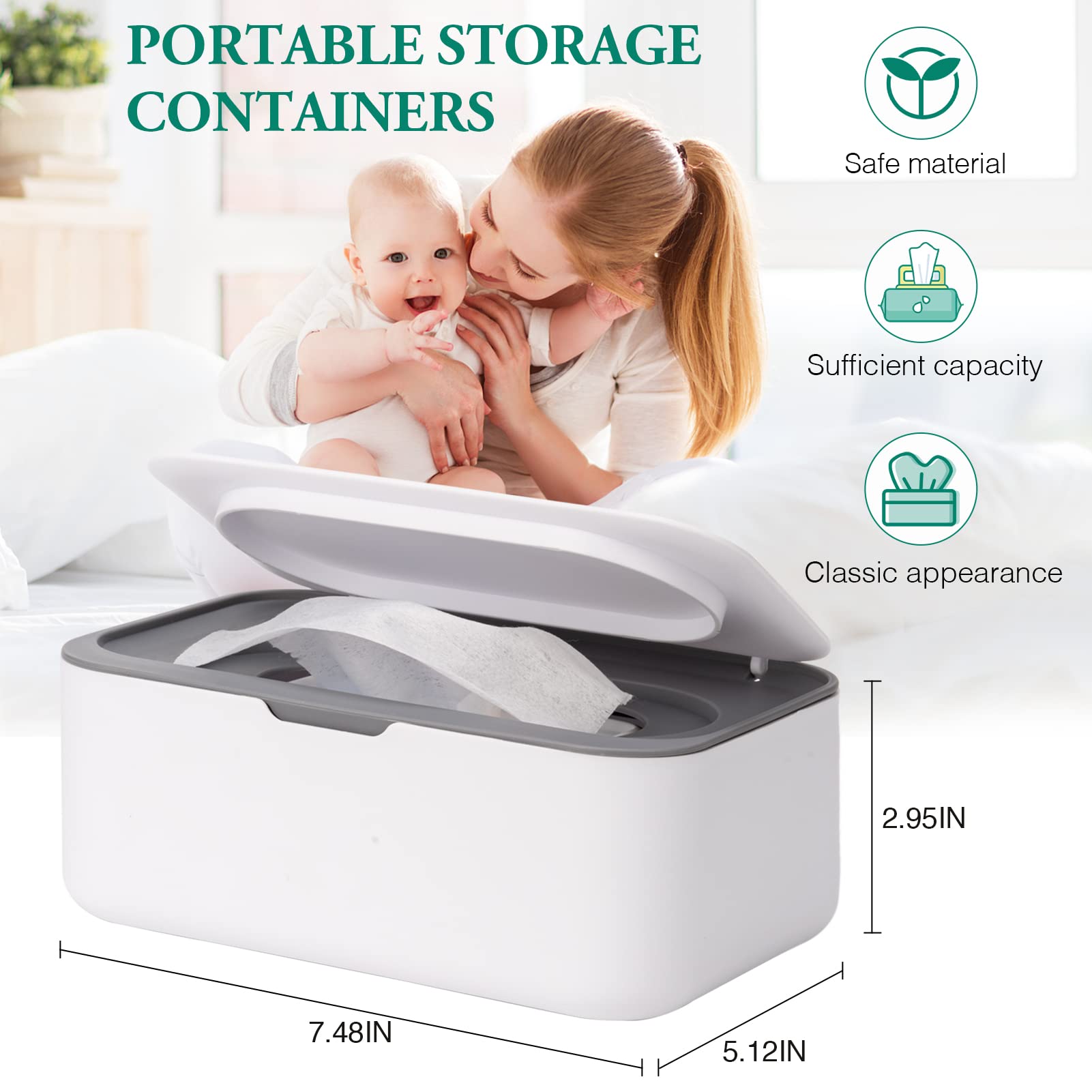 Baby Wipes Dispenser,Baby Wipes Case Holder Keeps Diaper Wipes Fresh Non-Slip Wipe Container Three-Layer Seal Design