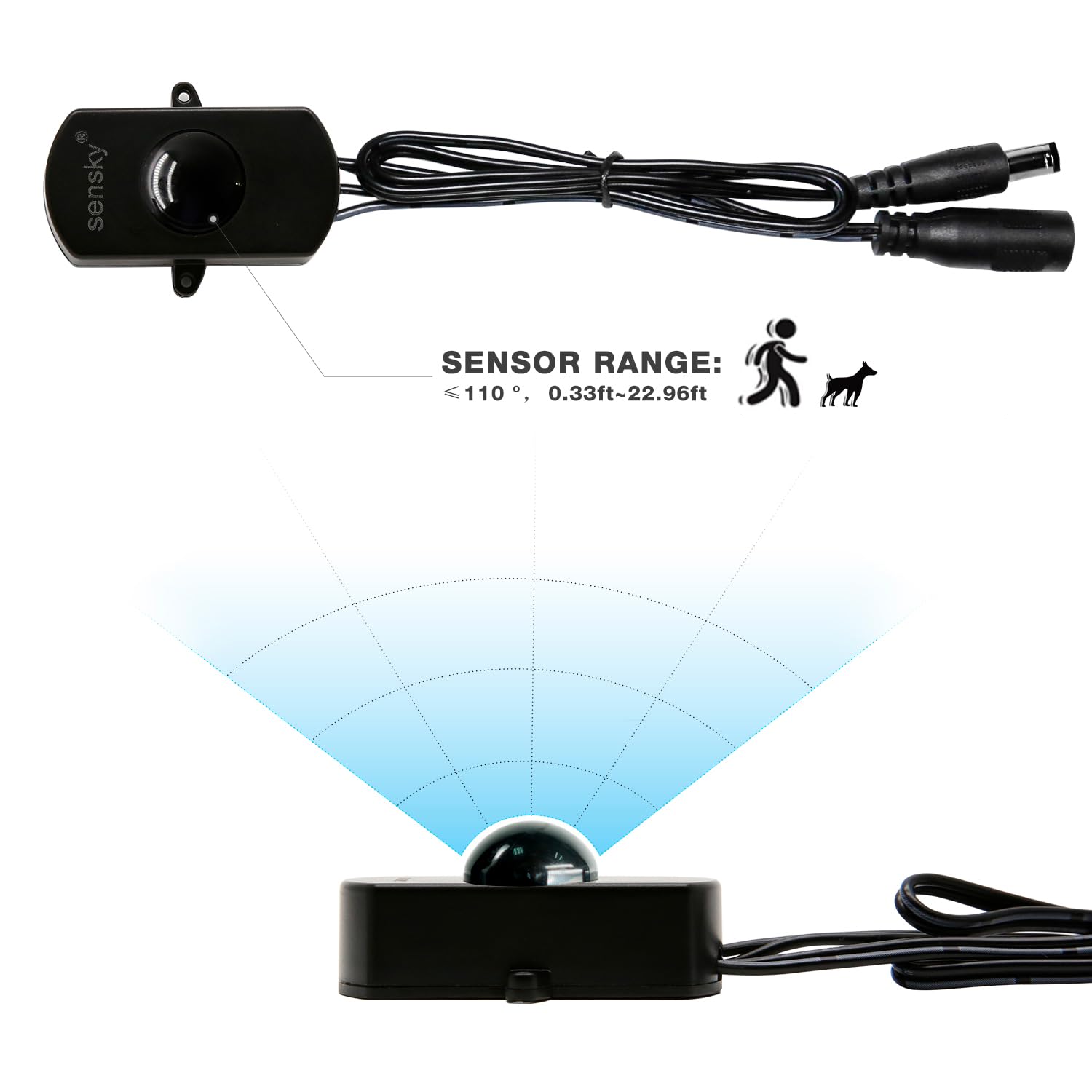 SENSKY BS010H DC 12V to 30V 3A Mini Pir Motion Sensor Switch,Occupancy Sensor Switch for Gun Safe, Kitchen Cabinet, Pantry, Closet led Lighting (Black-without Light Sensor)